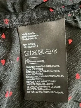 H&M | Tops | Hm Black Blouse With Small Red Heart Print And Ruched ...